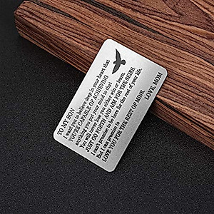Personalized Engraved Stainless Steel Wallet Card Insert for Son - Unique Custom Love Note Metal Cards from Mom Mother for Birthday Graduation Christmas