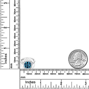 Gem Stone King 925 Sterling Silver London Blue Topaz and White Created Sapphire Engagement Ring For Women (3.30 Cttw, 8MM Cushion Cut, Gemstone Birthstone, Available In Size 5, 6, 7, 8, 9)