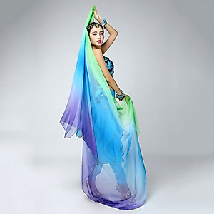 Nimiman Women Belly Dance Veil Chiffon, Dancing Hand Scarf Gradual Color Adult Size 2.5 * 1.4M (green blue purple)