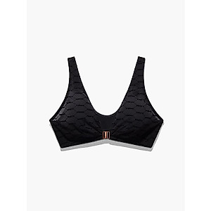 Savage X, Women's, Flocked Logo Bralette, All Gender, Unlined, Rose Gold-Tone Front Closure, Mesh, Wireless, Black Caviar, 3X