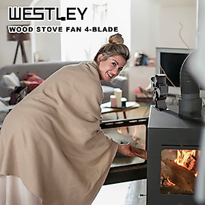 WESTLEY Wood Stove Fan Heat Powered, 4-Blade Fireplace Fan, Stove Fan for Wood/Log Burner/Fireplace, Increases 80% More Warm Air Than 2 Blade Fan, with Magnetic Thermometer