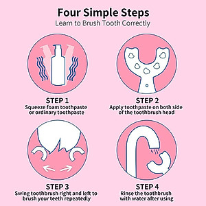 AMZVIO 2Pack U shaped toothbrush kids,Toddler Toothbrush 4PCS Replaceable Silicone Food Grade Brush Heads,Childrens Whole Full Mouth Tooth Brush for Kids Toothbrushes Age 2-8(Pink+Green)