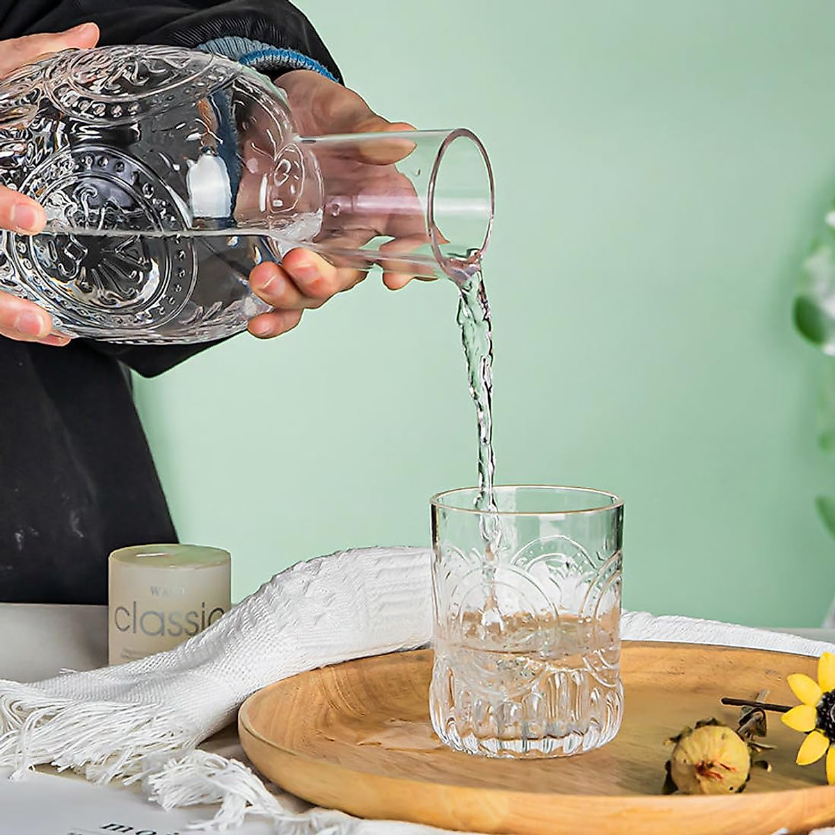 Bedside Carafe with Cup, Bedside Carafe and Glass set for Bedroom Night, Glass Water Carafe, Bedside Water Dispenser (33 OZ)