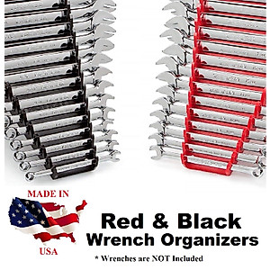JSP Manufacturing Red & Black 16 Tool Standard Wrench Holder Wrench Organizer 2 Pack | Storage Rack Tray Tool Holder