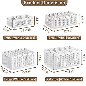 MILILOVE 1 Pack Closet Drawer Organizer, With 4 Dividers, X-Large Size 17.7 * 11.4 * 9.1” Collapsible Plastic Closet Storage Basket Bins Cubes Organizer with Handles for Robe T-Shirt Pants