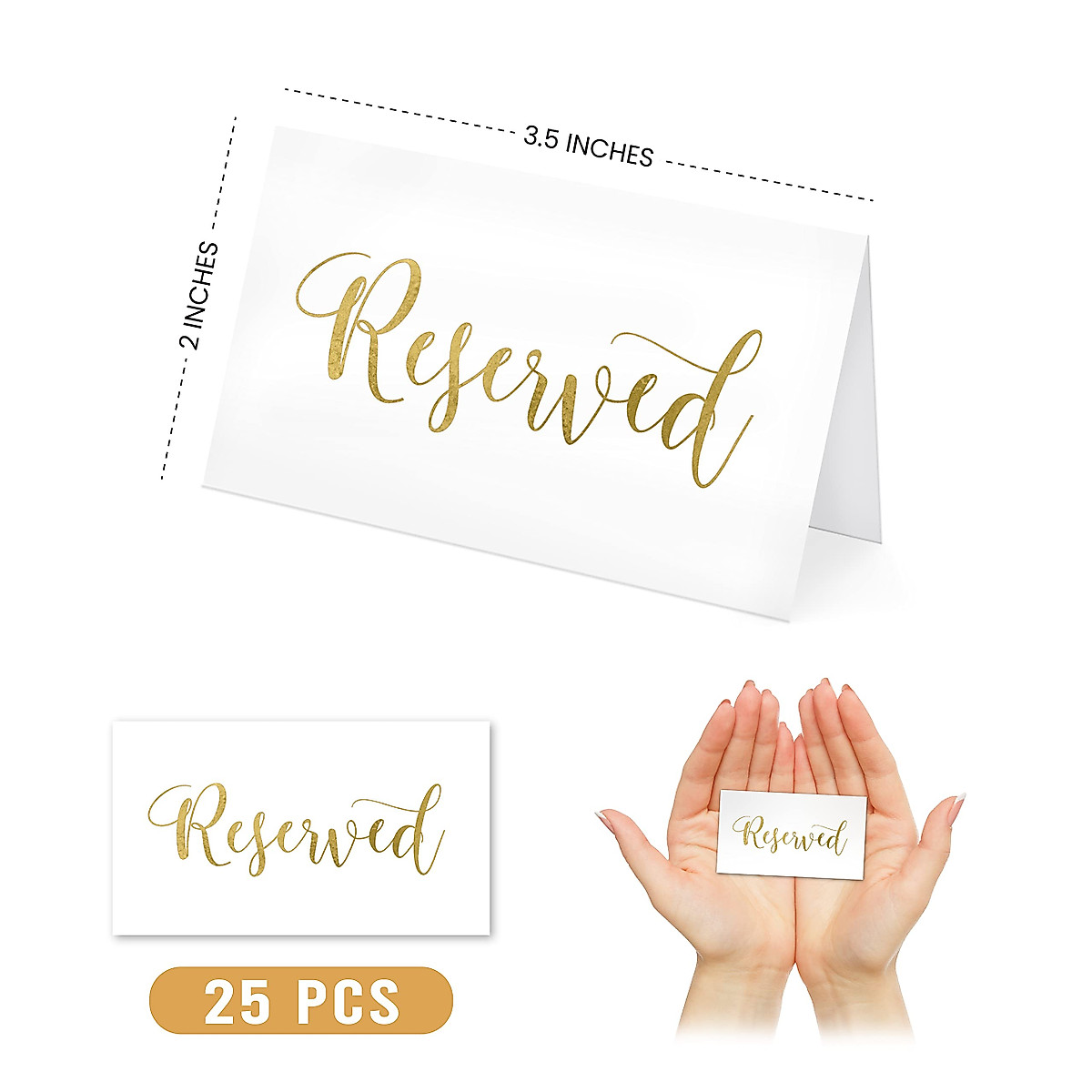 25 Gold VIP Reserved Sign Tent Place Cards For Table at Restaurant, Wedding Reception, Church, Business Office Board Meeting, Holiday Christmas Party, Printed Seating Reservation Accessories DIY Seat