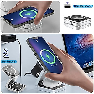 YeeCASE Foldable 3 in 1 Charging Station, Magnetic Wireless Charger, Fast Mag-Safe Charger Stand for iPhone 15 14 13 12 Pro/Max/Plus, for AirPods 3/2/Pro, for iWatch (Adapter Included) (Black)