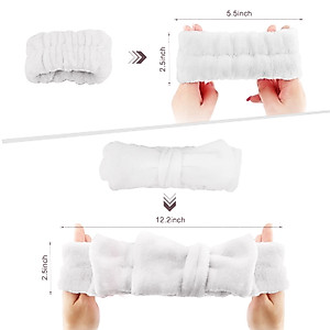 UNIMEIX 3 Pack Spa Headband and Wrist Washband Face Wash Set,Reusable Soft Makeup Headband Fleece Skincare Headbands for Washing Face Shower (White)