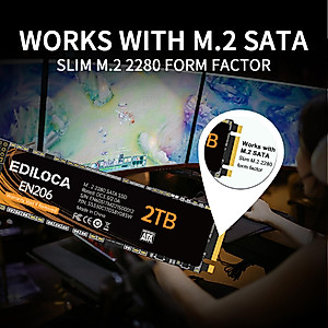 Ediloca EN206 2TB SSD M.2 SATA 3D NAND TLC, M.2 2280 SATA III 6Gb/s SSD Internal Hard Drive, Read/Write Speed up to 550/480 MB/s, Compatible with Ultrabooks, Tablet Computers and Mini PCs