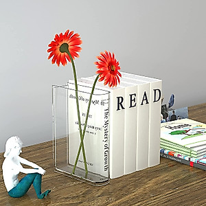 Puransen Bookend Vase for Flowers, Cute Home Office Decor; Unique Vase for Book Lovers, Artistic and Cultural Flavor Acrylic Clear Vases (Not Including Flowers)
