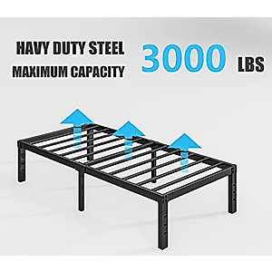 Sunnydaze Twin Bed Frames 16 Inch High Heavy Duty Steel Slats Without Headboard,No Box Spring Needed,Storage Underneath,Noise Free,Easy Assembly,Black