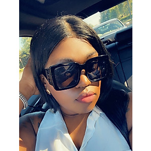 PORADAY Fashion Large Square Sunglasses for Women Men Trendy Black Thick Frame Luxury Designer Sun Glasses Modern Big Frame (Black/Grey)