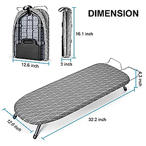 Johgee Foldable Tabletop Ironing Board with Iron Rest, Small Ironing Board with 2 Cotton Covers, Portable Mini Ironing Board with Non-Slip Folding Feet for Home, Laundry Rooms, Travel Use and Dorms