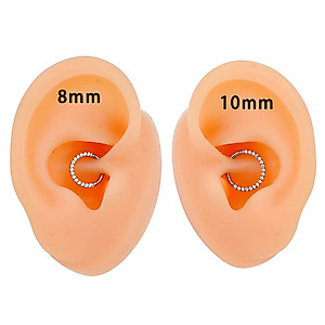 OUFER Titanium Daith Earring Hoop Solid G23 Cartilage Tragus Helix Rings 16G Titanium Septum Piercing Jewelry Hinged Segment Hoop With Clear CZ Paved