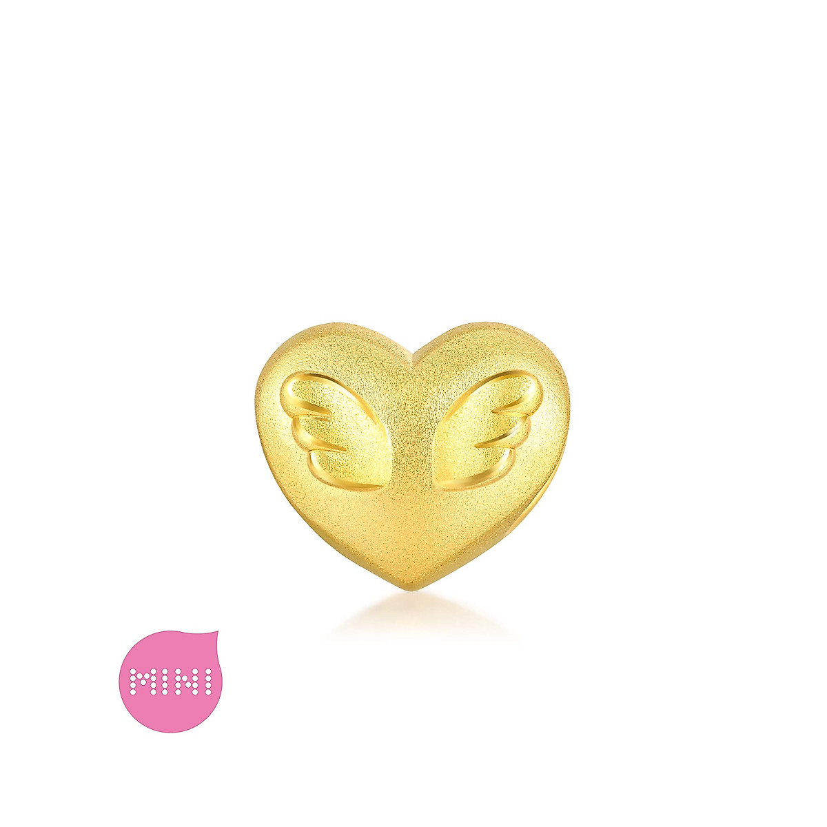 CHOW SANG SANG 999 24K Solid Gold Heart Shaped Angel Wings Mini Charm Bracelet for Women 92394C (Gold, 17 CM)