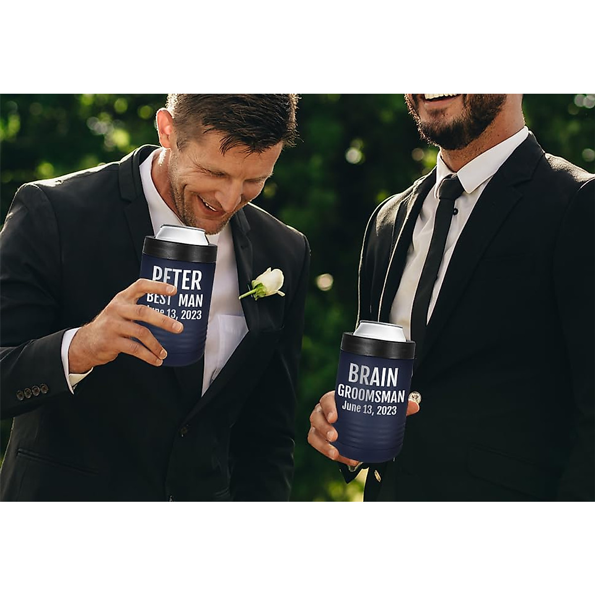 Personalized Stainless Steel Engraved Insulated Beverage Holder Customized Can Cooler with Custom Name Text – Wedding, Birthday, Corporate Gift (Black, Standard)