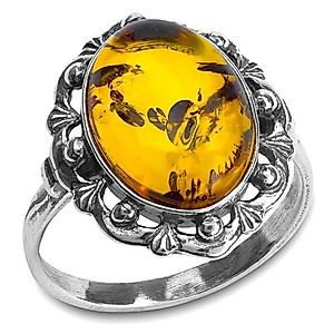 Ian and Valeri Co. Amber Sterling Silver Oval Ring