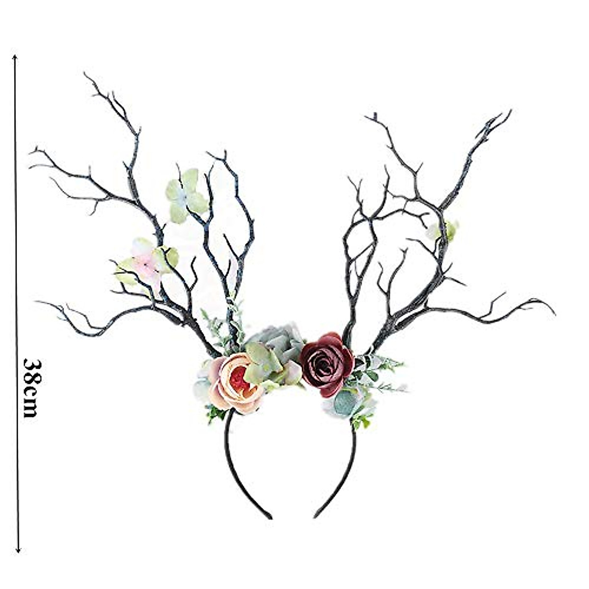 XIDAJIE Deer Antler Flower Crown Headbands Halloween Chritmas Long Antler Flower Branches Headband Props Horns Headpieces Hair Band Photo Shoot Forest Goddess Headdress Headwear, Light Brown
