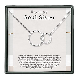 Bonus Sister Necklace for Women Sentimental Jewelry for Friend on Birthday Christmas Wedding Celebration Present Soul Sisters Bestie BFF Best Unique Meaningful Ideas Long Distance Gift Box Gold/Silver