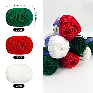 Rainmae 8 Pack Yarn for Christmas Knitting Crochet Velvet Yarn Knitting Yarn for Xmas DIY Craft Handmade Scarf Hat Christmas Stocking Decoration (White, Green, Red)