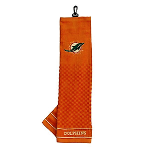 Team Golf NFL Miami Dolphins Embroidered Golf Towel Embroidered Golf Towel, Checkered Scrubber Design, Embroidered Logo
