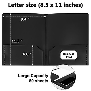 HABGP 6 Pack Black File Folders with Pockets and Business Card Slot, Letter Size Plastic 2 Pocket Folders for Documents, Office Filing Cabinet Folders, School Supplies for College Students
