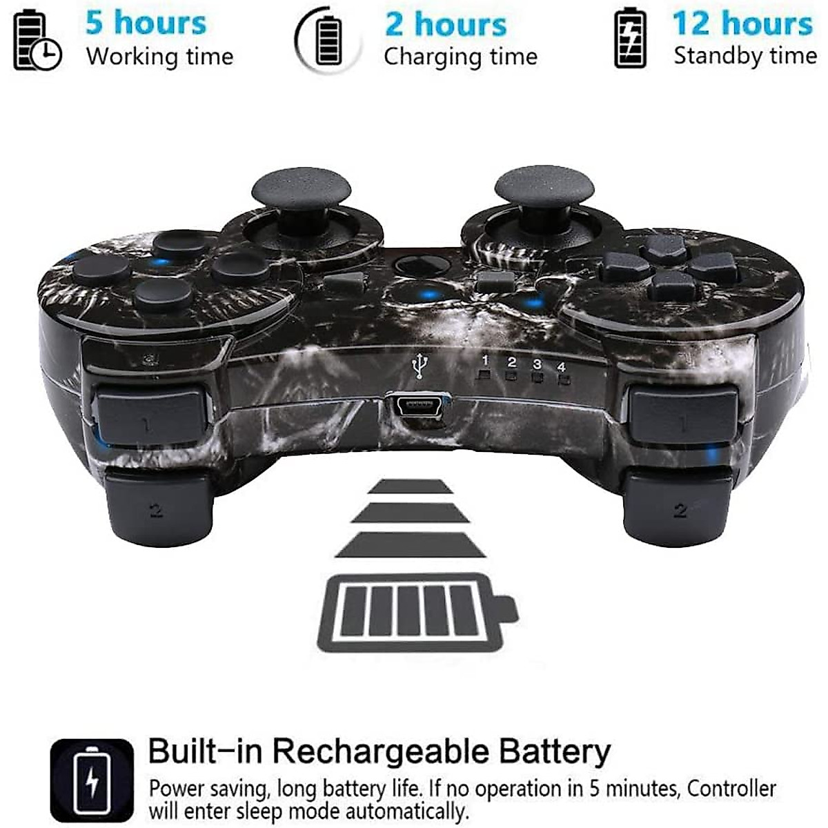 CHENGDAO Controller for PS3 2 Pack Wireless Controller for Playstaion 3 6-Axis with High-Performance Double Shock, Motion Control, USB Charging Cable (Skull + Galaxy)