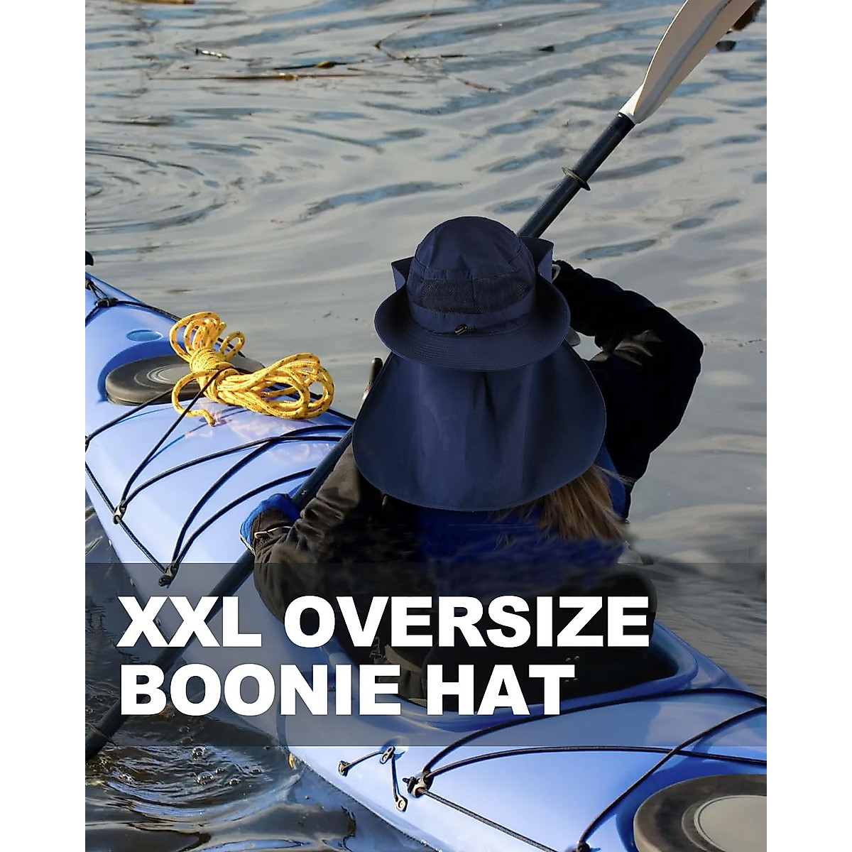 Zylioo Oversized 62-65cm UV Sun Hats with Flaps,Big Size Boonie Hat with Drape Beach Hats with Neck Protection Flap