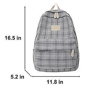 AONUOWE Light Academia Aesthetic Backpack Plaid Preppy Backpack Teen Girls Back to School Supplies Checkered Bookbags (Light Grey)