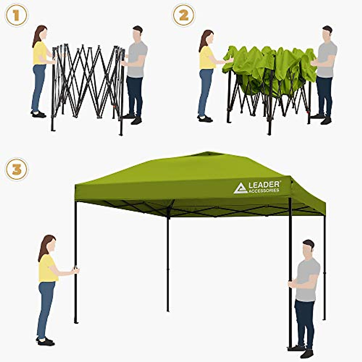 Leader Accessories Green Pop-Up Canopy Tent 10'x10' Canopy Instant Canopy Straight Leg Shelter with Wheeled Carry Bag, with 4pcs Sand Bags