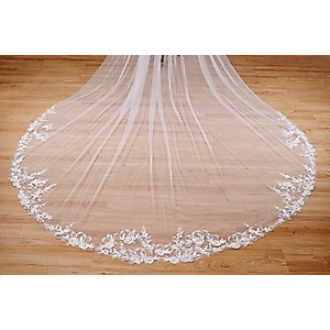 EllieWely Long 1 Tier Lace Wedding Bridal Veil With Metal Comb F10 3 M Ivory