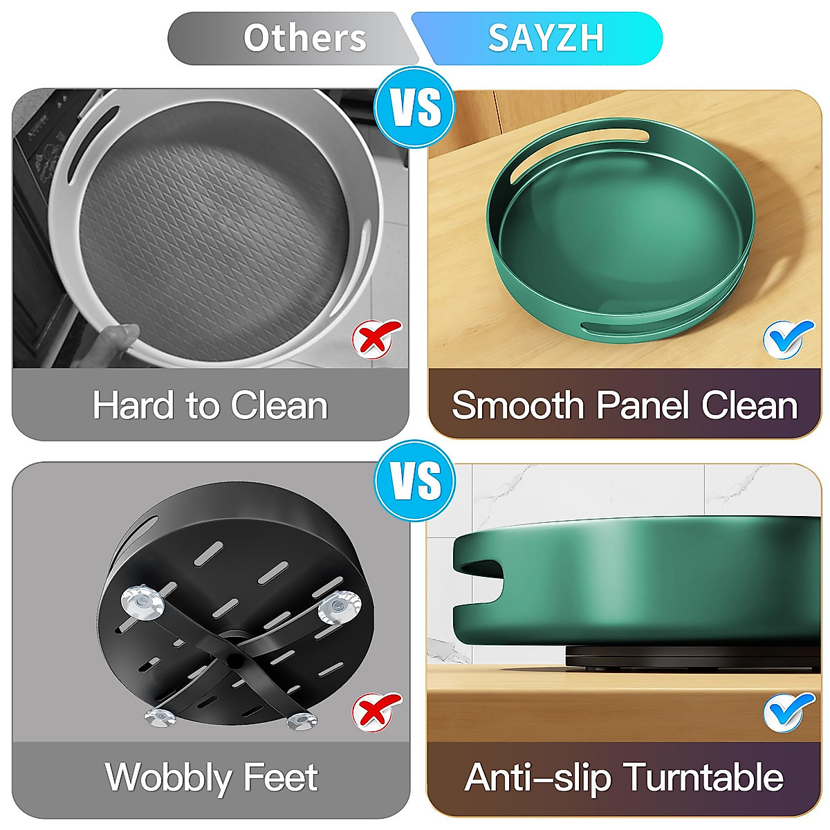 Lazy Susan Organizer, SAYZH Metal Steel Rotating Spice Racks with Turntable for Kitchen Pantry Cabinet Cupboard Table, 10 inch Black