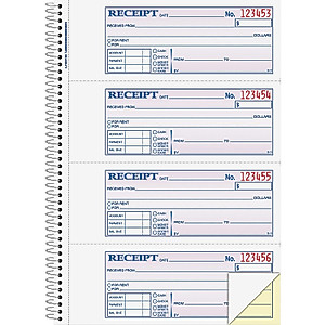 Adams SC1182 Money/Rent Receipt Book, 2-Part, Spiral-Bound, 200 Sets/Book