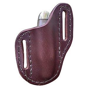 Coast Leathers, Leather Knife Sheath, Trapper Knife Sheath, Slanted Pancake Sheath, Belt Sheath, Leather Holster (Brown)