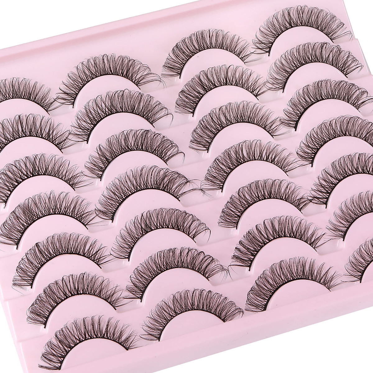 Newcally Russian Strip Lashes Mink Wispy Natural Look False Eyelashes Pack Manga Lashes D Curl Fluffy Volume Faux Mink Lashes Cat Eye Lashes Look Like Lashes Extension 14 Pairs