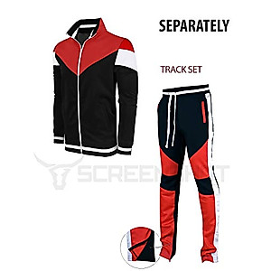 SCREENSHOTBRAND-P41901 Mens Activewear Premium Slim Fit Track Pants - Athletic Jogger Color Block Cut & Sew Sportswear Bottoms-Black-Medium