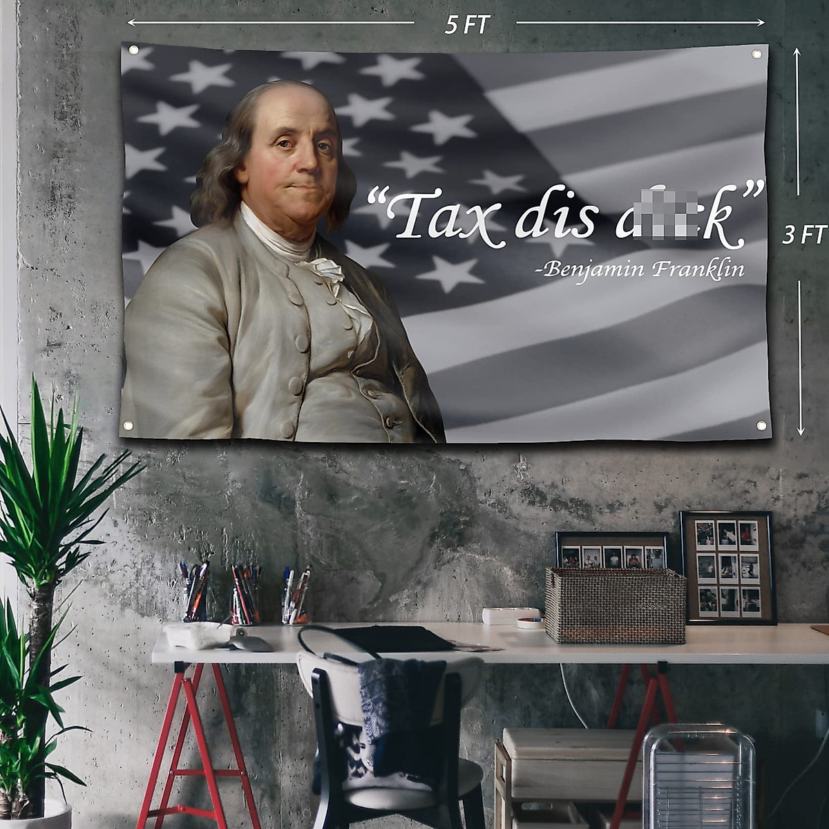 FULAISMGS Funny Flags Tax This Dic Flag Benjamin Franklin Flag for Room Tapestries for man cave College Dorm Room guys 3x5 FT (American flag background）