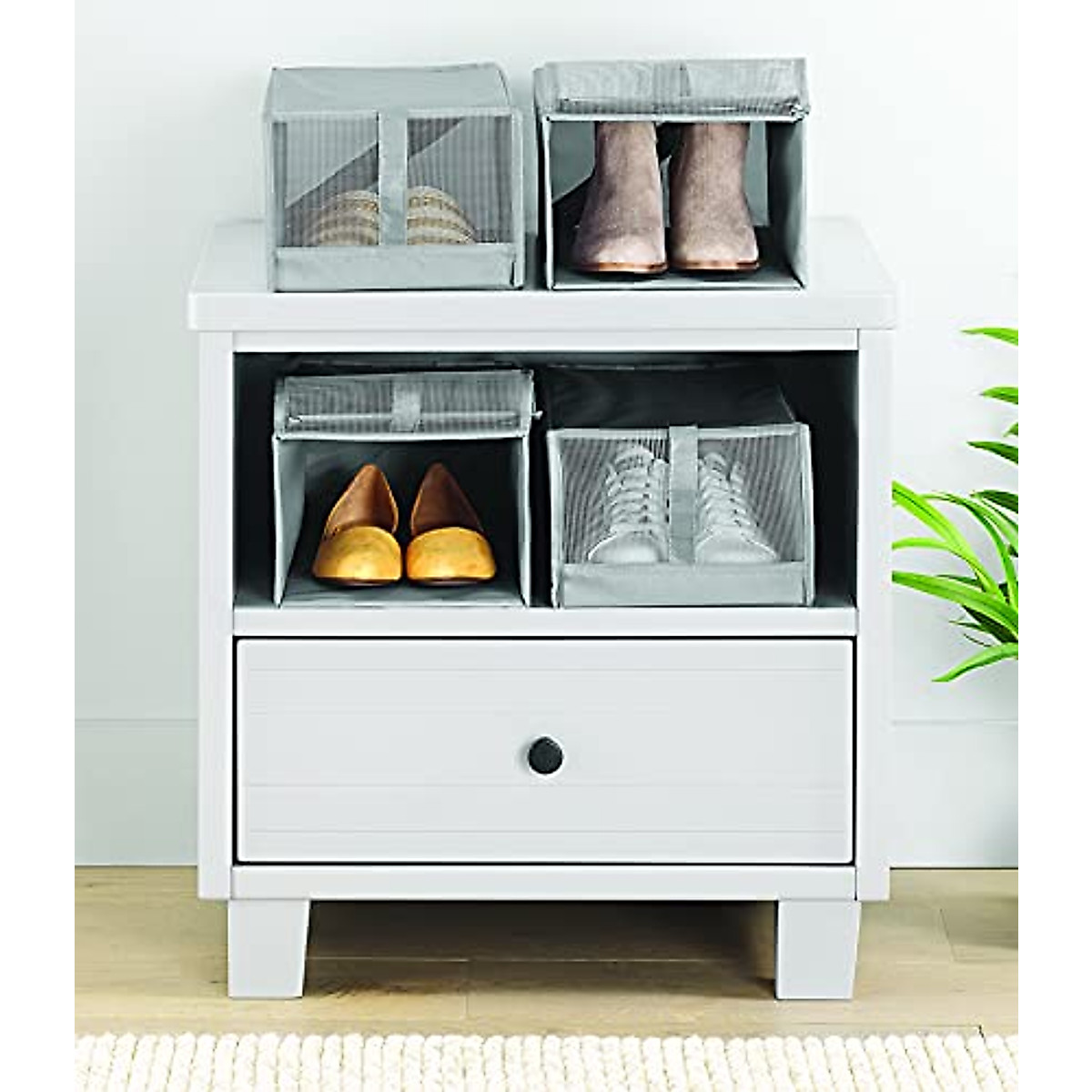 Whitmor Gray Mesh Shoe Boxes-Set of 4