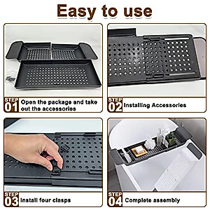 Expandable Drain Bath Shelf Caddy Tray, Multifunctional Plastic Bathtub Tray Bathroom Organizer Simple Stylish Bathtub Storage Rack for Candle Towel, Book, Wine, Phone, Shower (White - 1pcs)