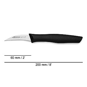 ARCOS Bird's Beak Paring Knife 2 Inch Stainless Steel. Professional Kitchen Knife for Cut, Peel and Clean Food. Ergonomic Polypropylene Handle and 60 mm Blade. Series Nova. Color Black.