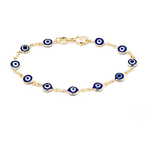 Barzel 18k Gold Plated Blue Evil Eye Anklet Bracelet For Women - Made in Brazil (Blue)