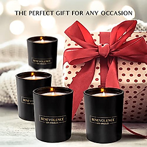 Benevolence LA Pack of 4 Scented Candles Gift Set | Rose & Sandalwood Candle and Oud Wood Candles for Home Scented | 6 oz Black Candles | Natural Soy Candles Gifts for Women | 35-Hour Burn Aromatherapy Candle | Perfect Spring Candles