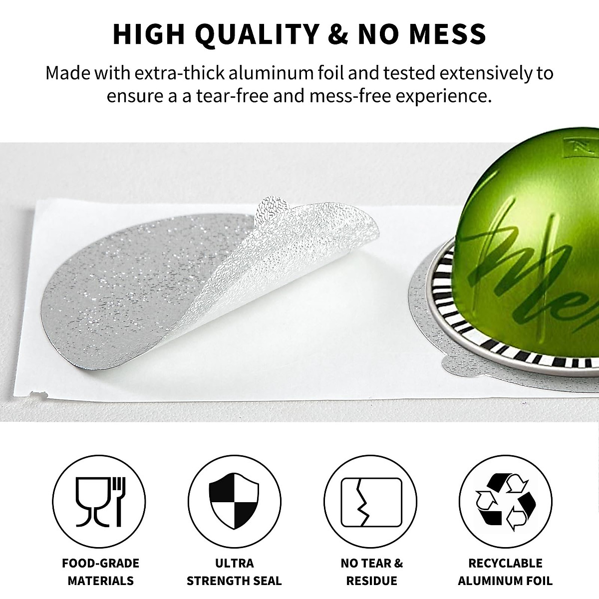 Fanativita Aluminum Foil Seal Kit for Reusable Nespresso Vertuo Pods - Includes Reusable Capsule Holder, Brush, Scoop and 50Pcs Seal Lids