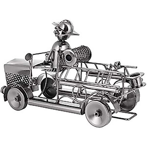 BRUBAKER Wine Bottle Holder 'Fire Engine' - Table Top Metal Sculpture - with Greeting Card