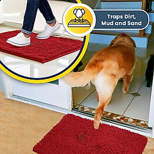 Muddy Mat® Shown on TV – Super Absorbent Microfiber Dog Door Mat for Muddy Paws, Non-Slip Washable Pet Rug, Quick Dry Chenille Entryway Carpet, Machine Washable Indoor Outdoor mat, Red 30"x19"