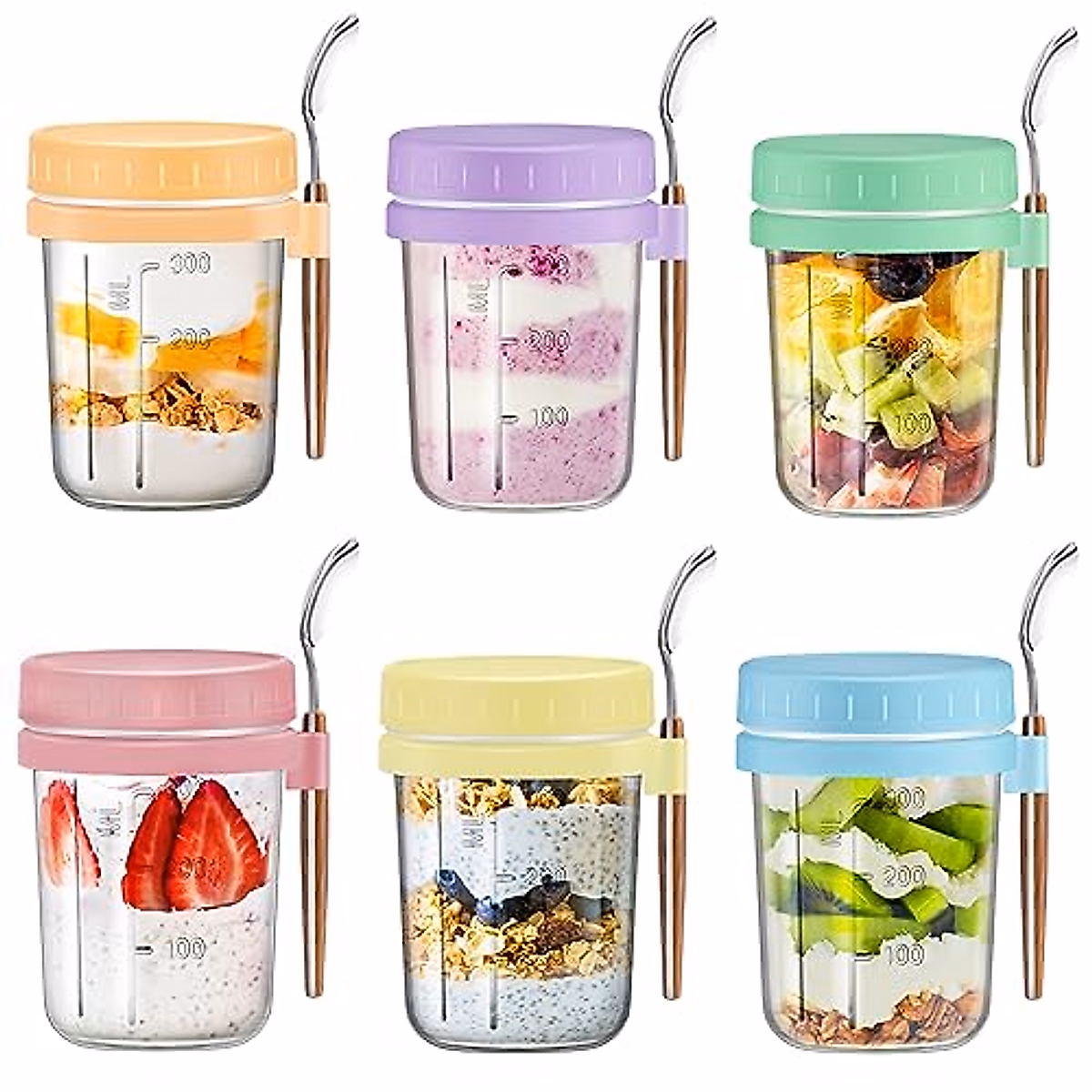 Tekuve 6 Pack Overnight Oats Containers with Lids and Spoon, Glass 16 oz Mason Jars with Airtight Lid for Overnight Oats Meal Prep Chia Yogurt Salad Fruit