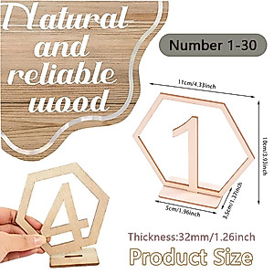 WenffbBou 30 Pieces Wood Table Numbers, 1-30 Wedding Reception Stands Numbers with Base Holder Rustic Wedding Centerpieces for Tables Number Wooden Sign for Banquet Restaurant Party Decor
