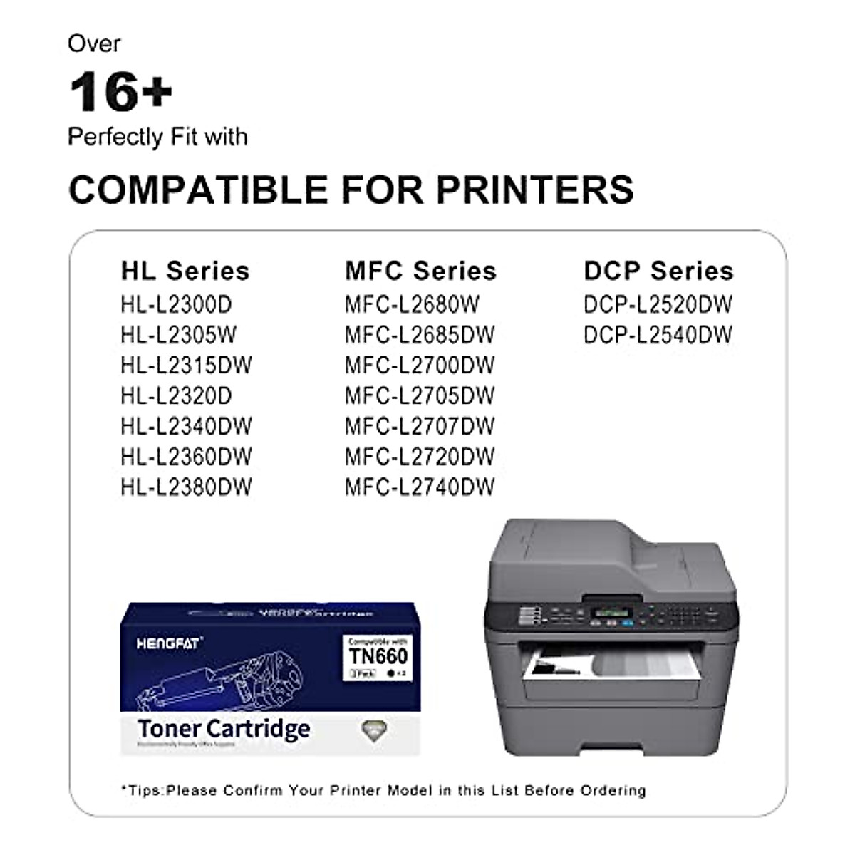 HENGFAT TN660 Toner Cartridge Compatible Replacement for Brother TN660 TN630 TN-660 for HL-L2380DW HL-L2300D HL-L2320D DCP-L2540DW HL-L2340DW MFC-L2700DW MFC-L2740DW L2720DW Printer (Black 2-Pack)