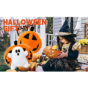 GYNAKJ Halloween Pumpkin Ghost Plush Toy with Zipper – Cute Jack-o’-Lantern Ghost Pillow Decoration – Soft and Cuddly for Boys and Girls Plush Toy