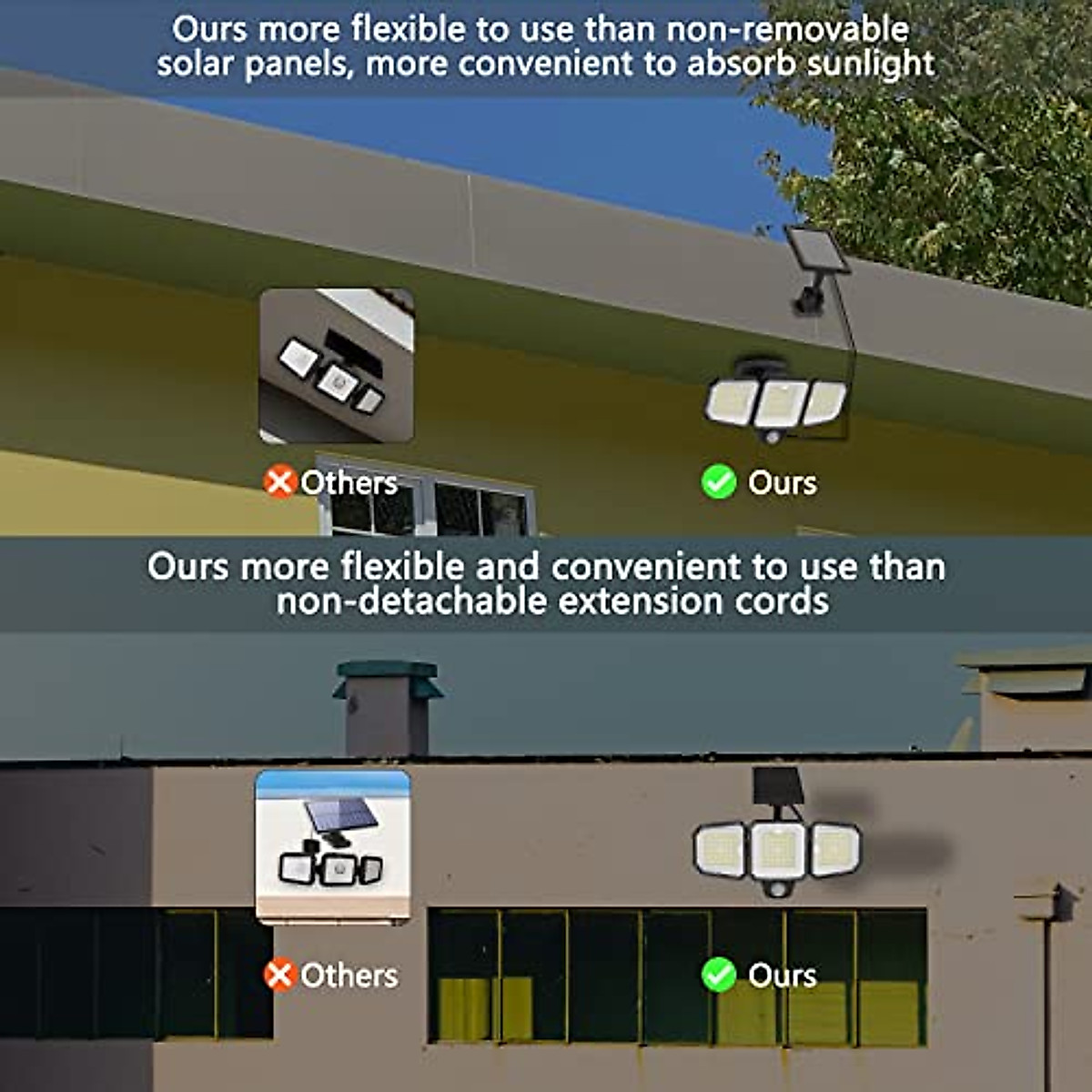 CEOTIS Solar Outdoor Lights, 243 LED 3500LM Motion Sensor Solar Lights for Outside, IP65 Waterproof 3 Heads Security Flood Lights, Separate Solar Panel Remote Control 3 Modes Wall Lights